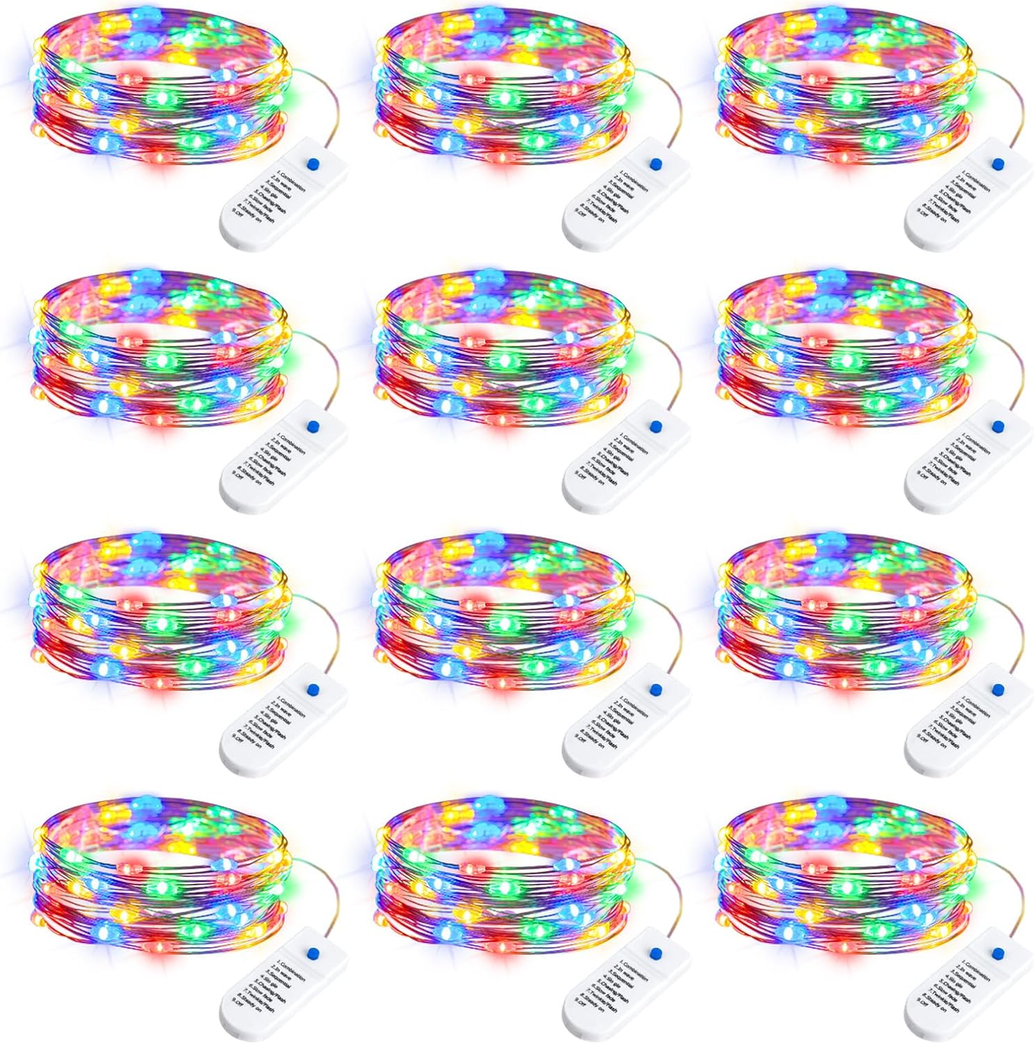 12 Pack Multicolor 7ft 20LED Battery Operated String Lights Firefly fo ...